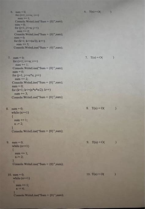 Solved For Each Of The Following Code Segments Indicate The