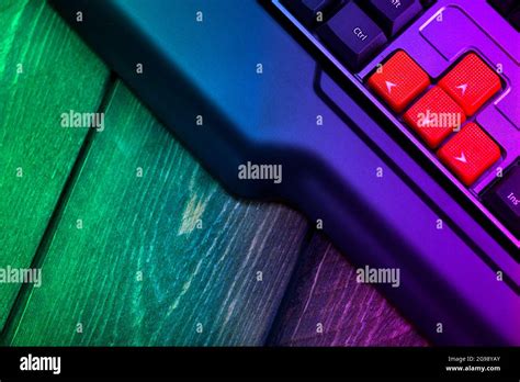 Close Up Of Orange Arrow Keys On A Black Keyboard Up Down Left Right Buttons On A Gaming