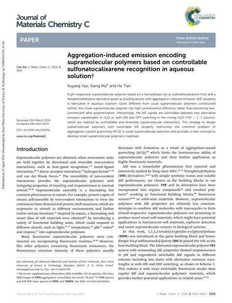 Pdf Aggregation Induced Emission Encoding Supramolecular Polymers Based On Controllable