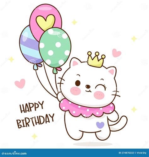 Globos De Celebración De Cumpleaños De Lindos Gatos Serie Gatito De Kawaii Aislado De Fondo