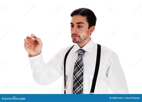 Man Writing On Wall Stock Image Image Of Modern Handsome 38081693