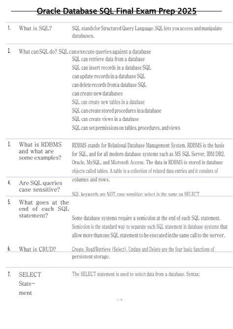 Oracle Database Sql Final Exam Prep 2025 Oracle Sql Office Of
