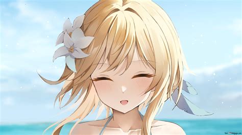 Blonde Girl Lumine Sexy Look In White Bikni Genshin Impact K Wallpaper Download