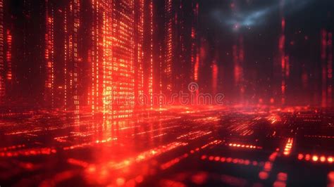 Binary Code Background Black And Red Color Matrix With Lines Creating