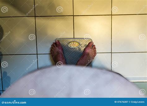 Overweight Male On Scales Stock Image Image Of Tipped 47676287