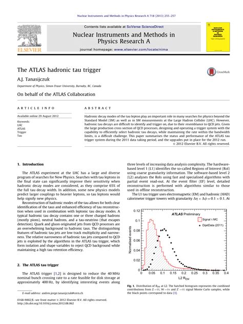 Pdf The Atlas Hadronic Tau Trigger