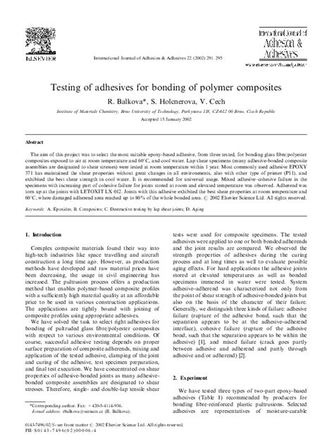 Pdf Testing Of Adhesives For Bonding Of Polymer Composites