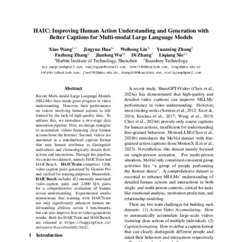 Haic Improving Human Action Understanding And Generation With Better Captions For Multi Modal