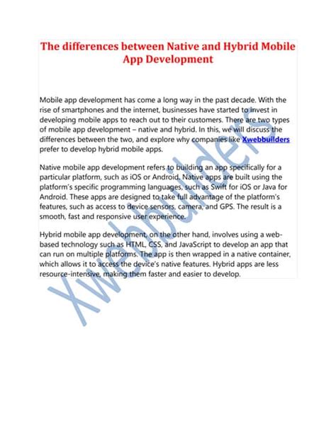 The Differences Between Native And Hybrid Mobile App Developmentpdf