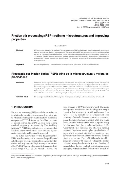 Pdf Friction Stir Processing Fsp Refining Microstructures And Improving Properties