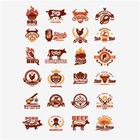 그릴과 바베 큐 배지 스티커 일러스트 엠 블 럼 설정 야외 파티 상 도구 Png 일러스트 및 벡터 에 대한 무료 다운로드 Pngtree Logotipos De