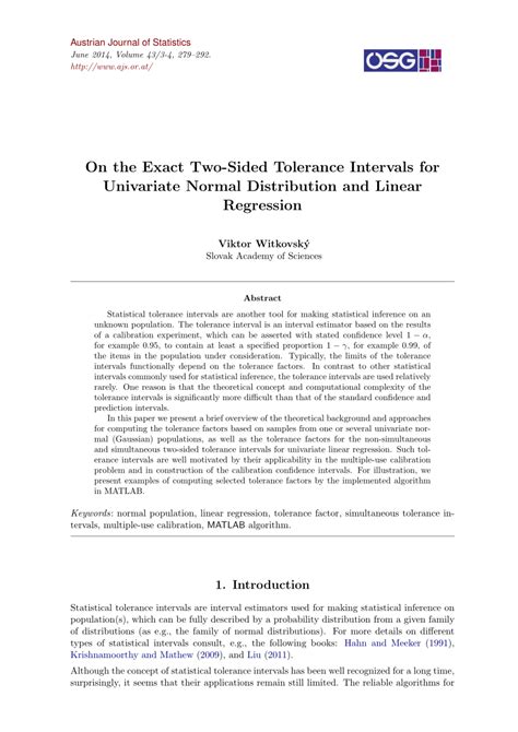 Pdf On The Exact Two Sided Tolerance Intervals For Univariate Normal Distribution And Linear