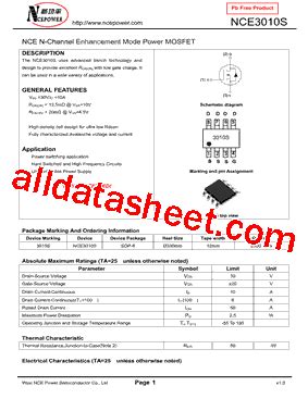 NCE3010S Datasheet(PDF) - Wuxi NCE Power Semiconductor Co., Ltd