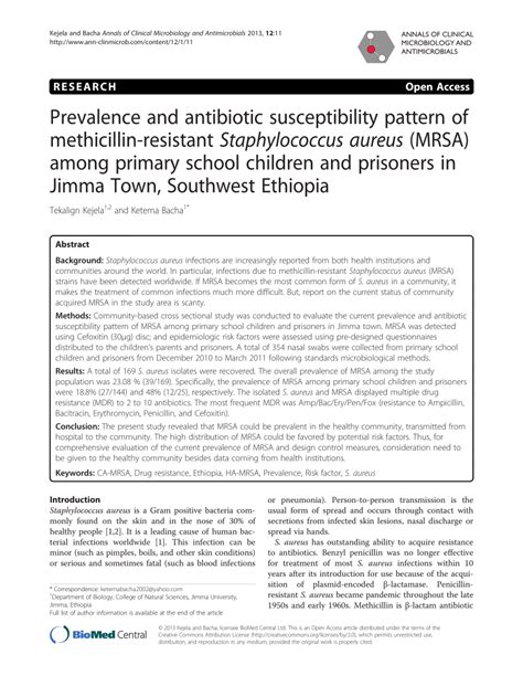Pdf Prevalence And Antibiotic Susceptibility Pattern Of Methicillin Resistant Staphylococcus