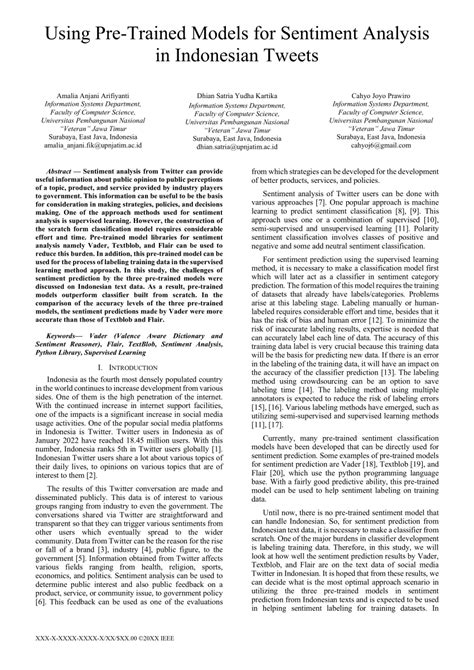 Pdf Using Pre Trained Models For Sentiment Analysis In Indonesian Tweets