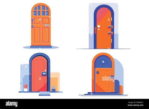 Entrance Doors To Offices And Homes In Ux Ui Flat Style Isolated On