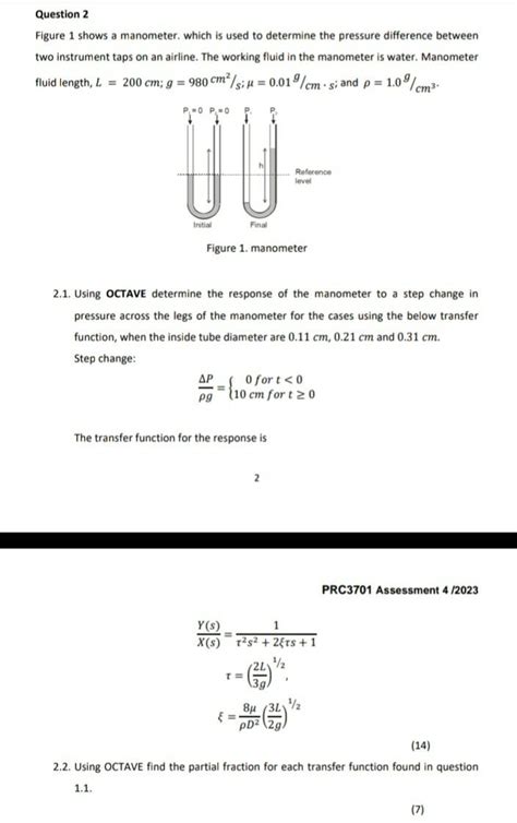 Solved Question 2 Figure 1 Shows A Manometer Which Is Used