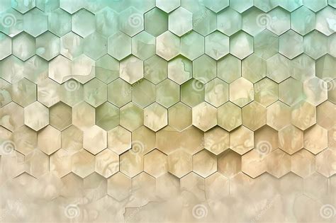 Abstract Design Of Interlocking Hexagons With Complex Patterns And Color Gradients Stock