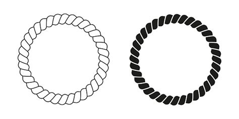 흑인과 백인 라운드 로프 프레임 코드 또는 실 강철 케이블 또는 대마 꼬기 황마 원형 테두리 요트 또는 항해 스타일의 디자인 요소 벡터 그래픽 일러스트 레이 션 개체 그룹에