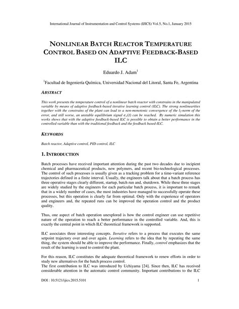 Nonlinear Batch Reactor Temperature Control Based On Adaptive Feedback Based Ilc Pdf