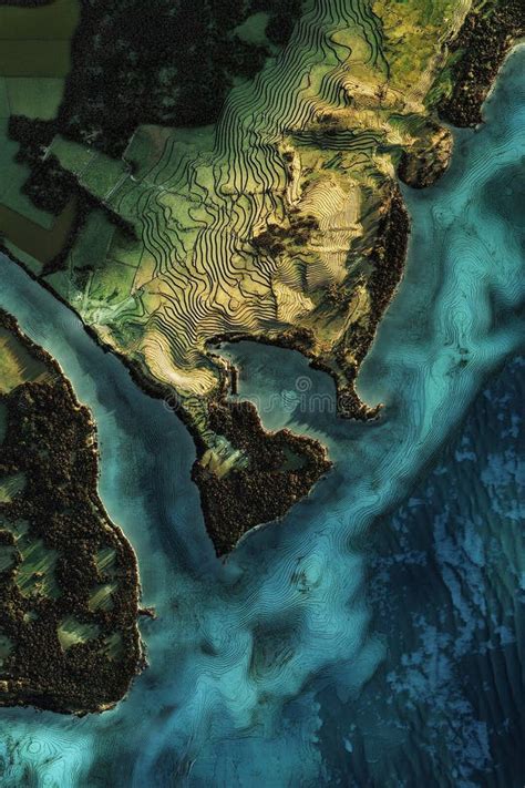 Aerial LiDAR GIS Map Of A Coastal Area Showing Elevation Tidal Patterns And Underwater