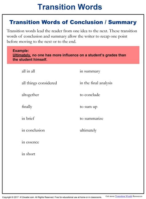 Conclusion Transition Words And Phrases K12reader Hot Sex Picture