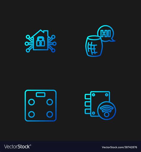 Set Line Digital Door Lock Smart Bathroom Scales Vector Image