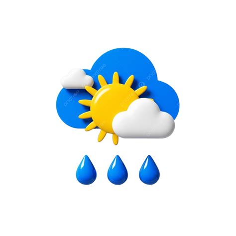 D Weather Icon With Sun Cloud And Raindrops 3d Weather Icon Sun And