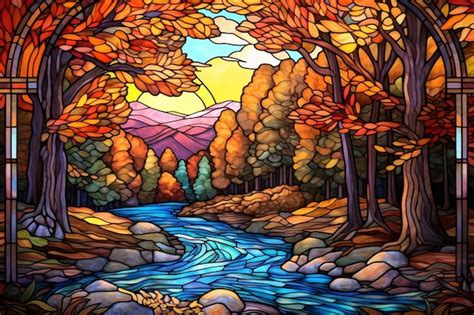 Premium Ai Image Stunning Stained Glassinspired Landscape Ai