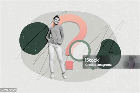 마음 미니 블랙 화이트 효과 소녀 큰 물음표 돋보기 렌즈 유리의 콜라주 이미지 크리 에이 티브 드로잉 배경에 고립 3차원 형태에 대한 스톡 사진 및 기타 이미지 Istock