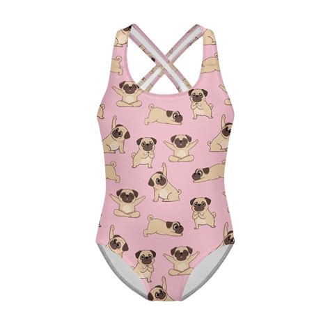 Yuyamidu Pug Swimsuits For Girl Crisscross Back Swimwear Sleeveless