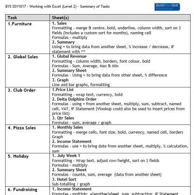 BYS SSV Working With Excel Task Details Build Your Skill