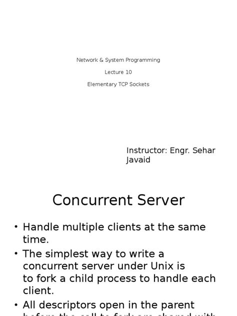 instructor engr sehar javaid network and system programming elementary tcp sockets pdf