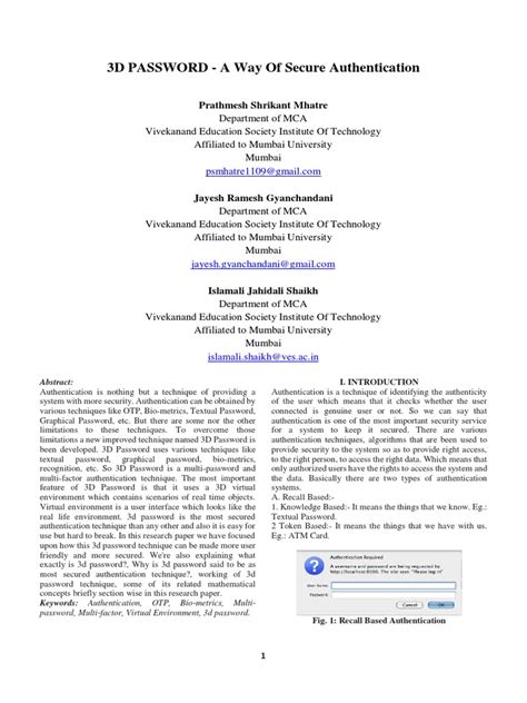3d Password A Secure Authentication Method Using Virtual Environments Pdf Biometrics