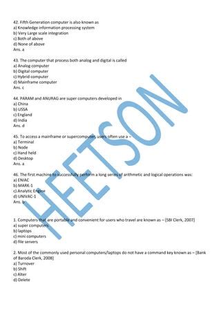 Introduction To Concepts Of Computer MCQ PDF