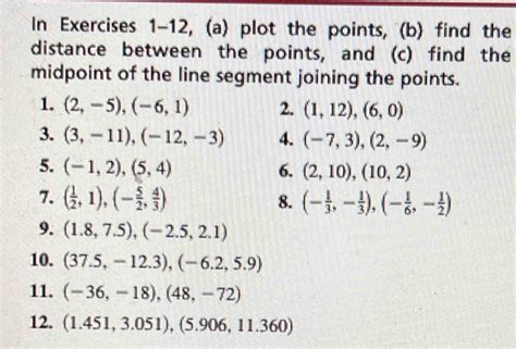 Solved In Exercises 1 12 A Plot The Points B Find The Distance