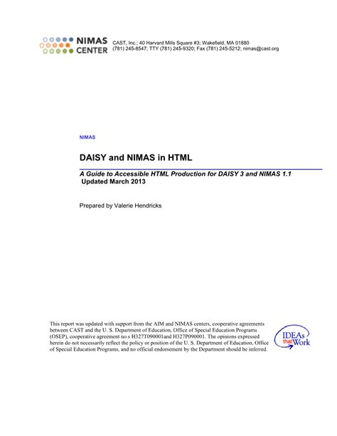 Accessible HTML Production Using DAISY And NIMAS A Best Practices