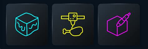 아이소메트릭 큐브 3d 펜 도구 및 3d 프린터 닭 다리를 설정합니다 검은색 사각형 버튼입니다 벡터 3차원 형태에 대한 스톡 벡터 아트 및 기타 이미지 Istock