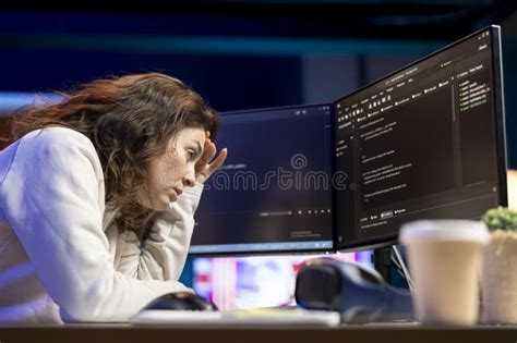 Engineer Suffers From Headache After Inspecting Coding On Pc For Too Long Stock Image Image Of