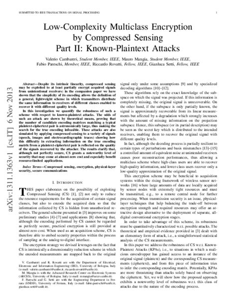 Pdf Low Complexity Multiclass Encryption By Compressed Sensing