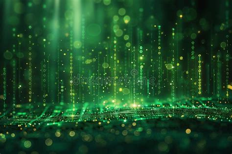 Cinematic Green Binary Code Background With Falling Numbers And Bokeh