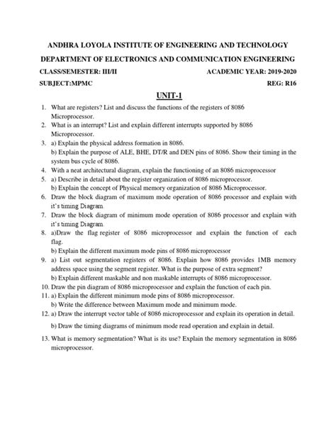 Mpmc Question Bank Units 1 3 Pdf Input Output Analog To Digital