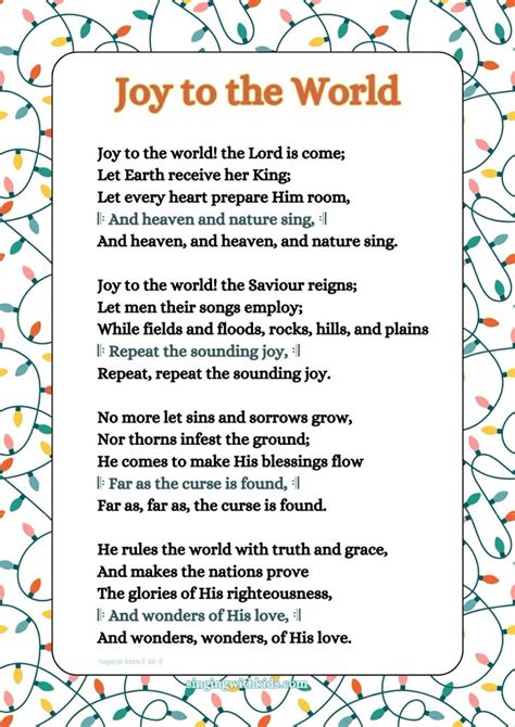 🎶 Joy To The World” Printable Lyrics Free Or Pay What You Can 🎶 Christmas Lyrics Christmas