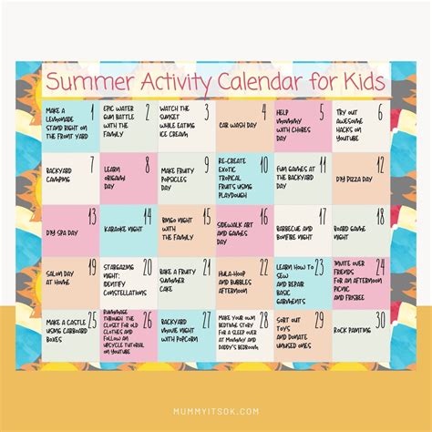 Summer Activity Printable Summer Activity Calendar Printable Summer