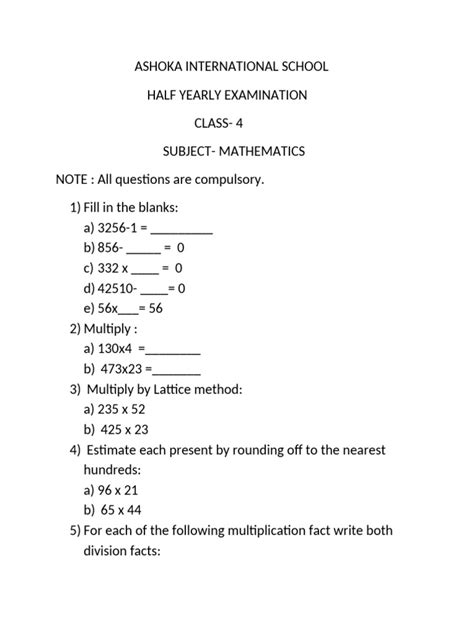 Maths Class 4 Pdf