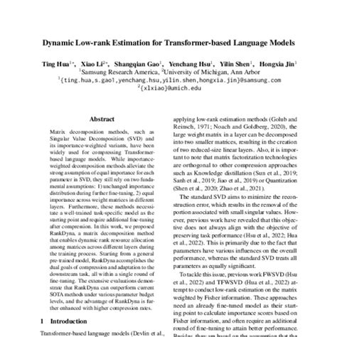 Dynamic Low Rank Estimation For Transformer Based Language Models Acl Anthology