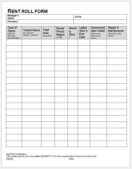 Rent Roll Form Templates For Ms Word Word And Excel Templates