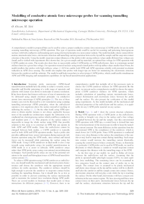 Pdf Modeling Cafm Probes For Effective Stm Operation
