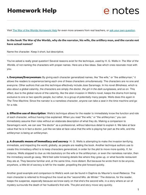 Enotes Book War Worlds Why Narrator His Wife Artillery 478669 Pdf