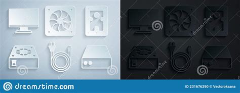 set electric plug hard disk drive hdd computer cooler server data
